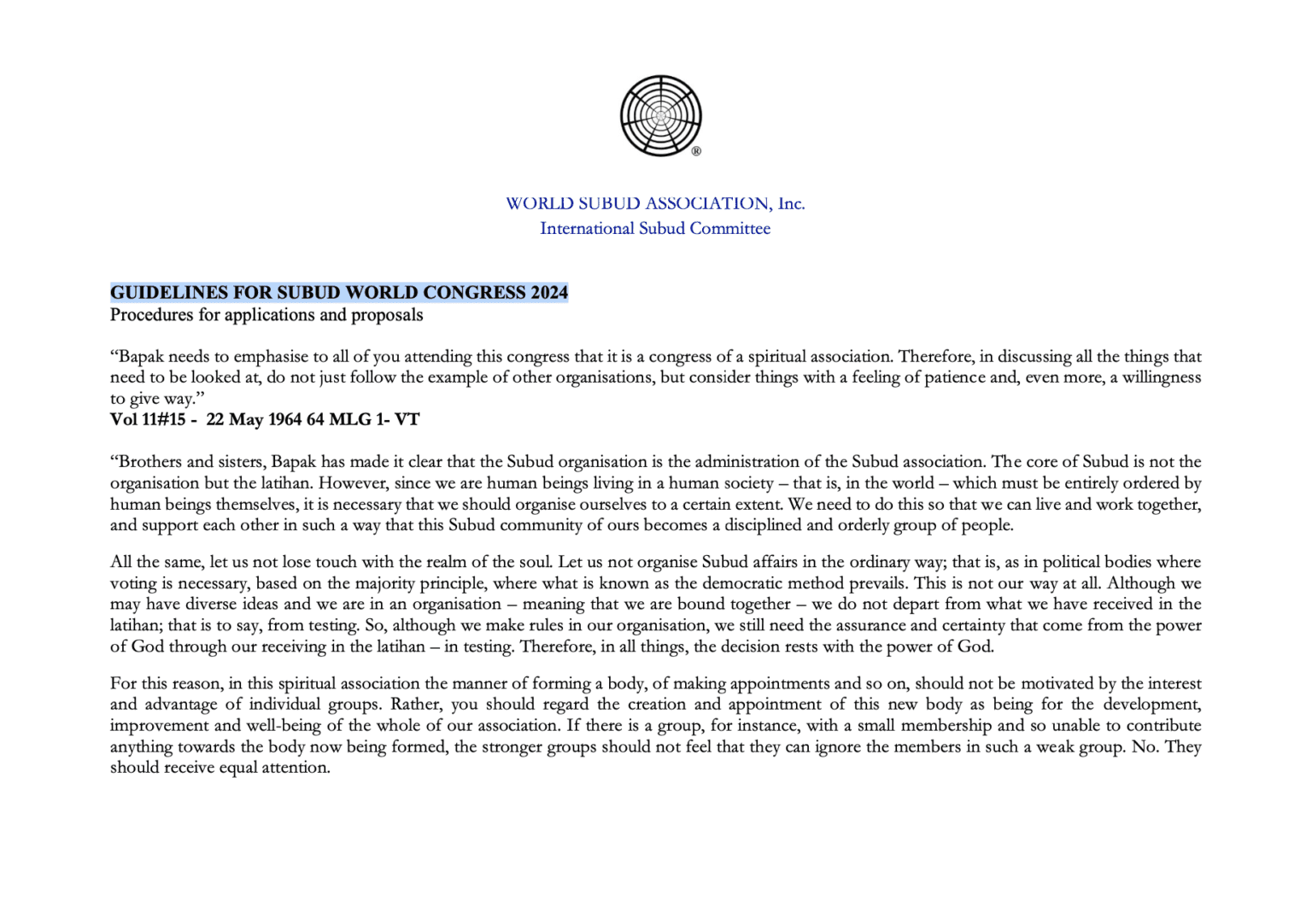 World Congress 2024 - World Subud Association